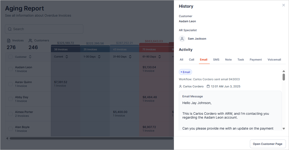 Aging Report Customer Activity Log