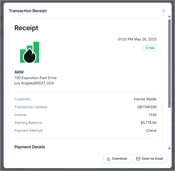 View, Download, or Email a Payment Receipt